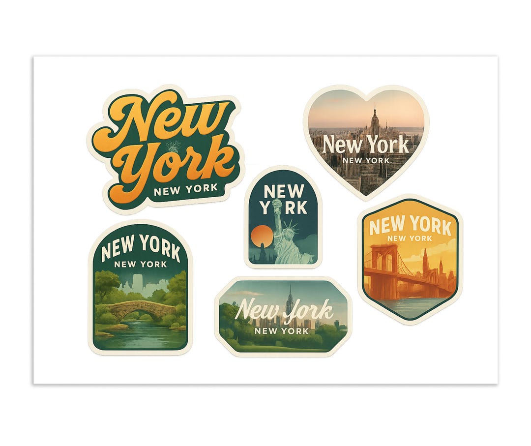 Vintage New York Travel Sticker Sheet: NYC Landmarks - Etsy