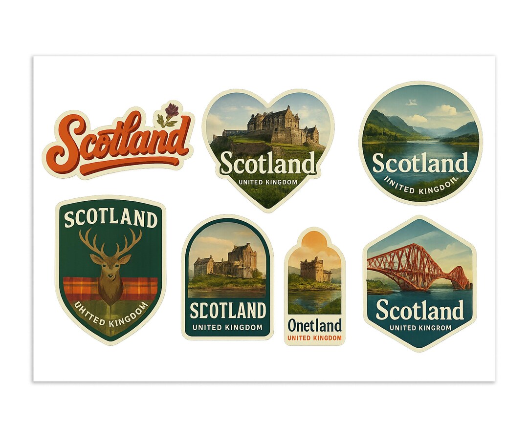 Scotland Travel Sticker Sheet: Vintage Castle & Highland Decals - Etsy