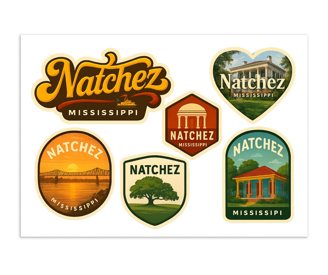 Natchez Mississippi Sticker Sheet - 6 Pack Travel Souvenir Decals ...