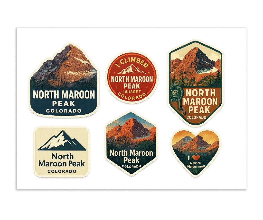 North Maroon Peak Sticker Sheet - 6 Summit Hiking Vinyl Stickers ...