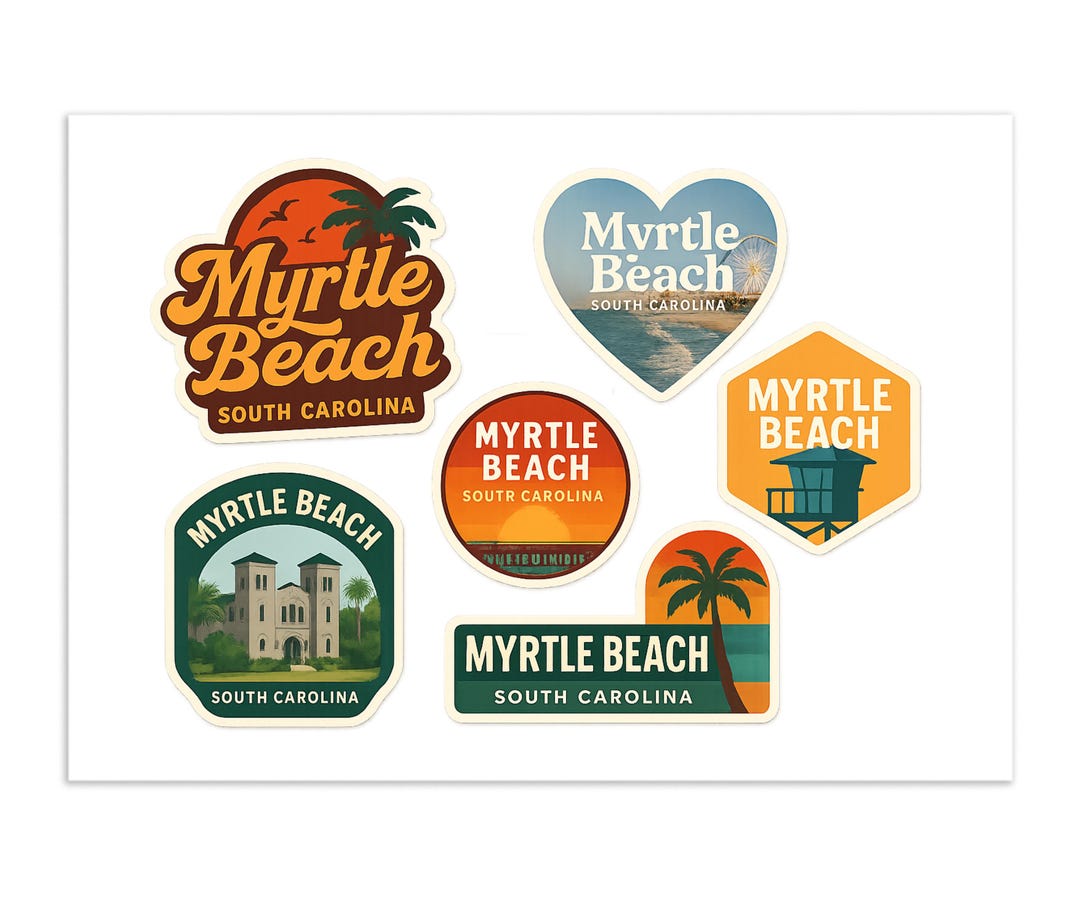 Myrtle Beach Sticker Sheet: Coastal Souvenir Decals - Etsy