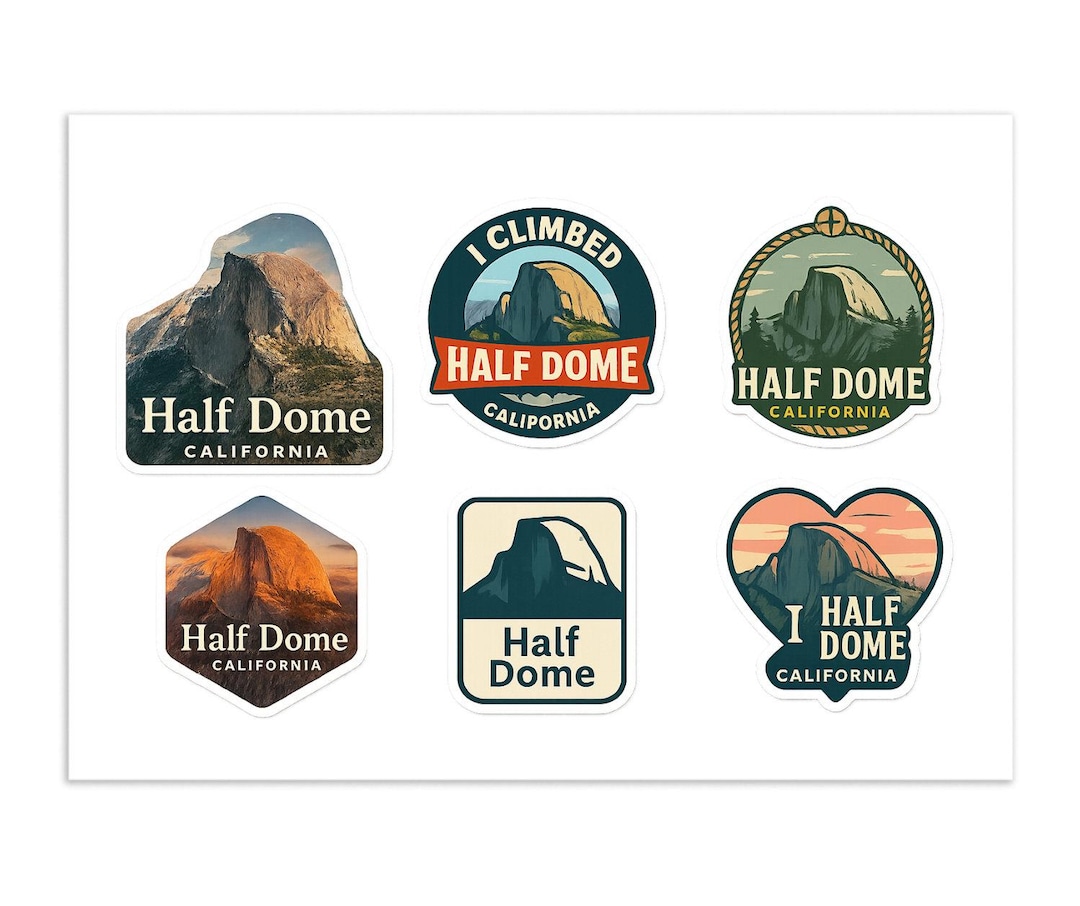 Half Dome Sticker Sheet - 6 Summit Climbing Vinyl Stickers - Mountain ...