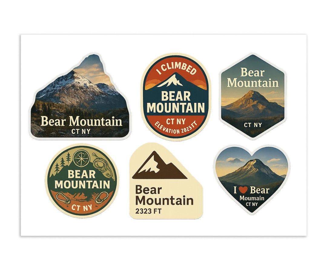 Bear Mountain Sticker Sheet - 6 Summit Hiking Vinyl Stickers - Mountain ...