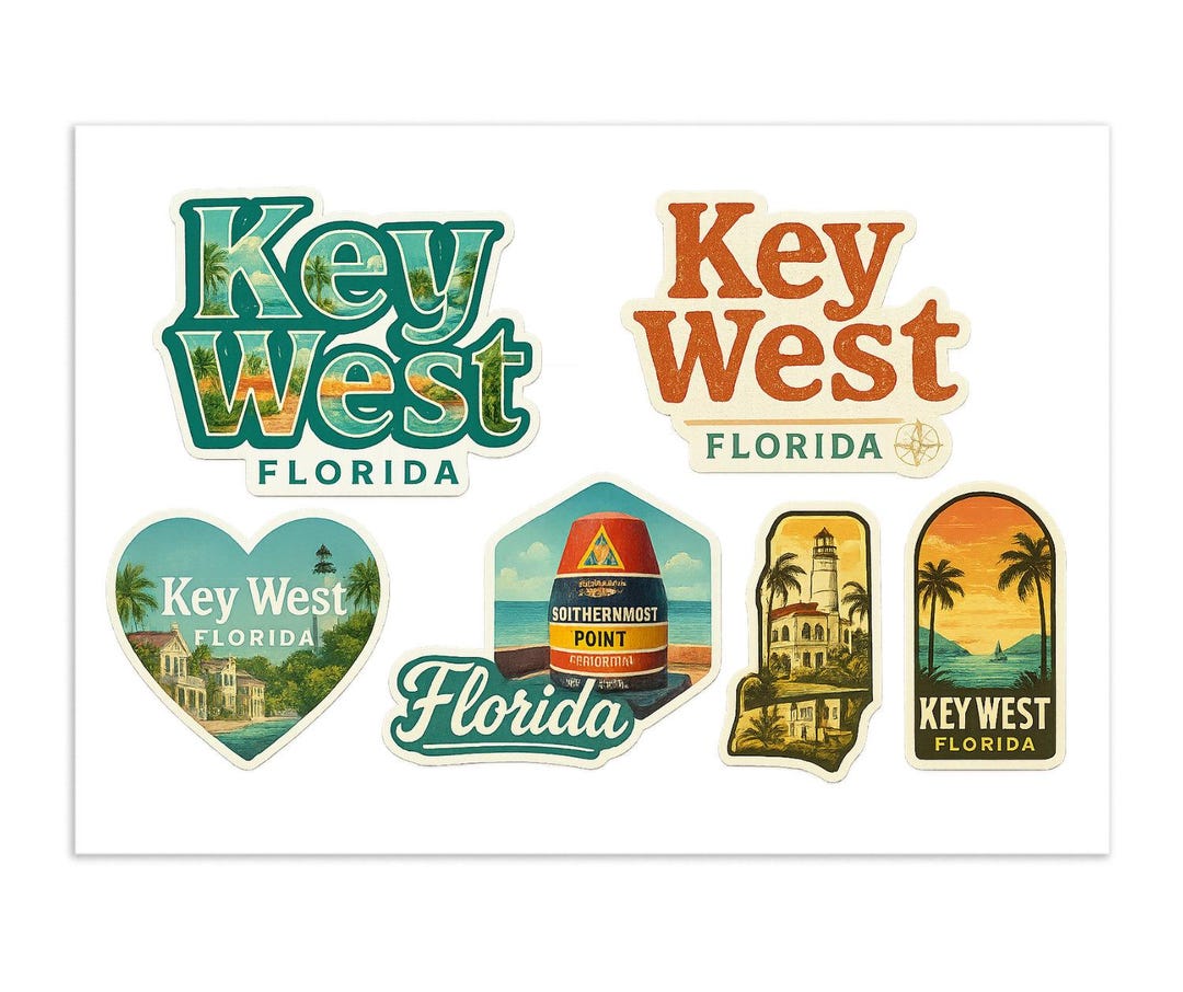 Key West Florida Sticker Sheet – Tropical Travel Souvenir Decals - Etsy