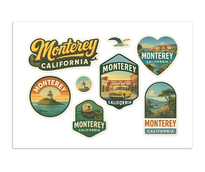 Monterey California Sticker Sheet – Vintage Travel Decals, Coastal ...