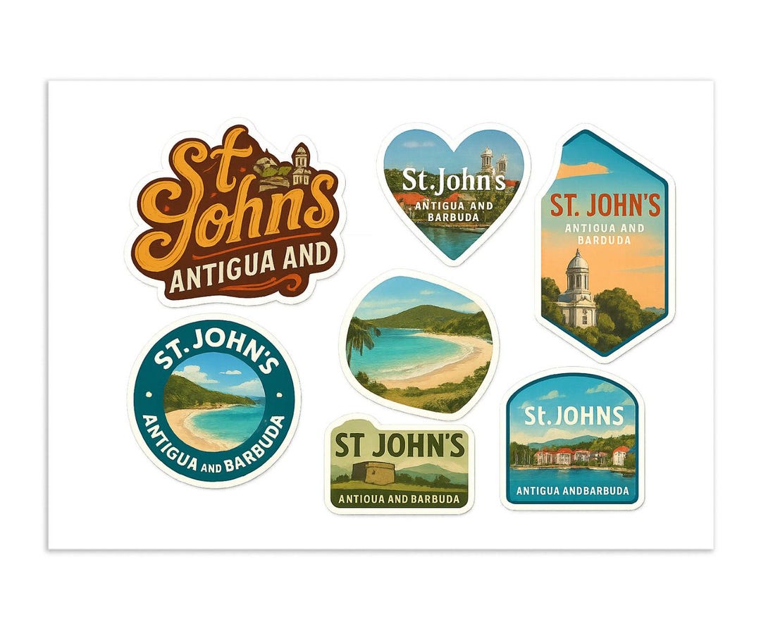 St John's Antigua and Barbuda Sticker Sheet - 6 Caribbean Travel ...
