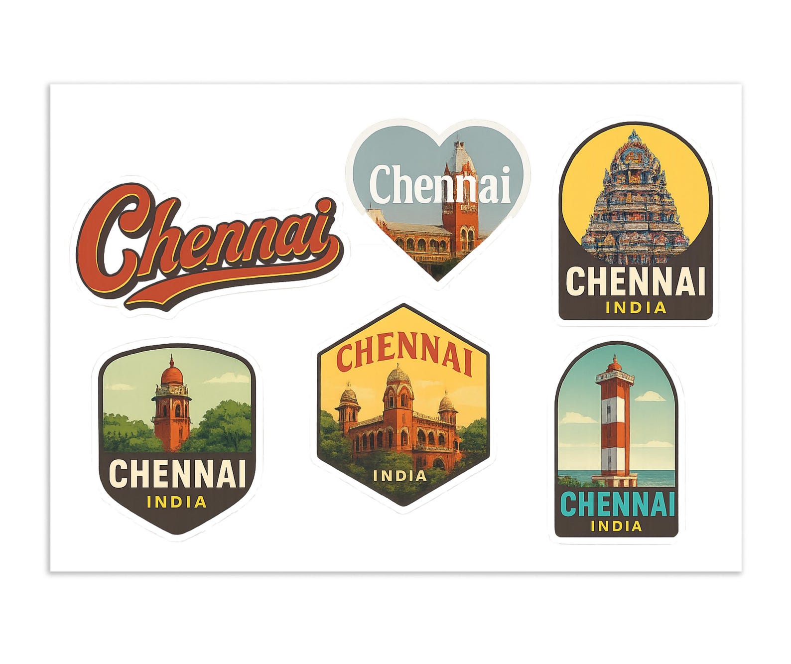 Chennai India Travel Stickers: Historic Landmarks Souvenir (6-piece) - Etsy