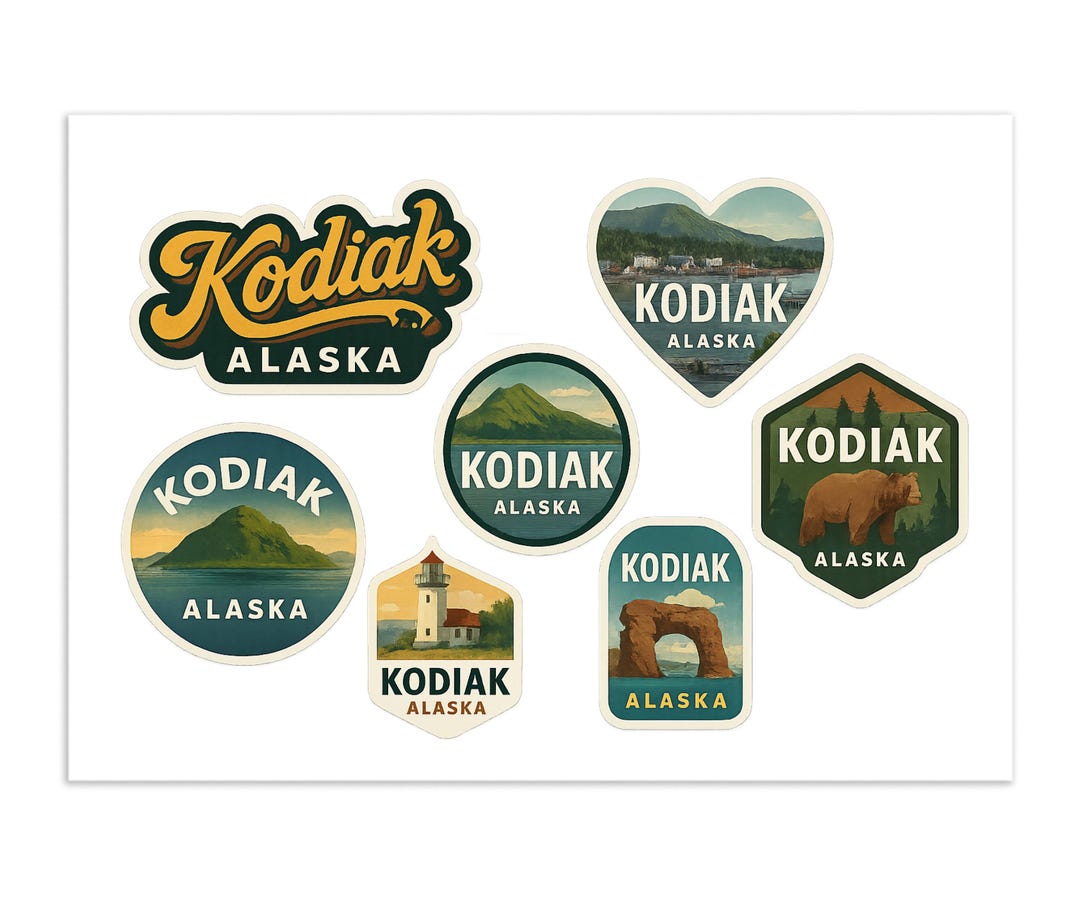 Kodiak Alaska Travel Sticker Sheet: Mountains, Wildlife, Scenery - Etsy