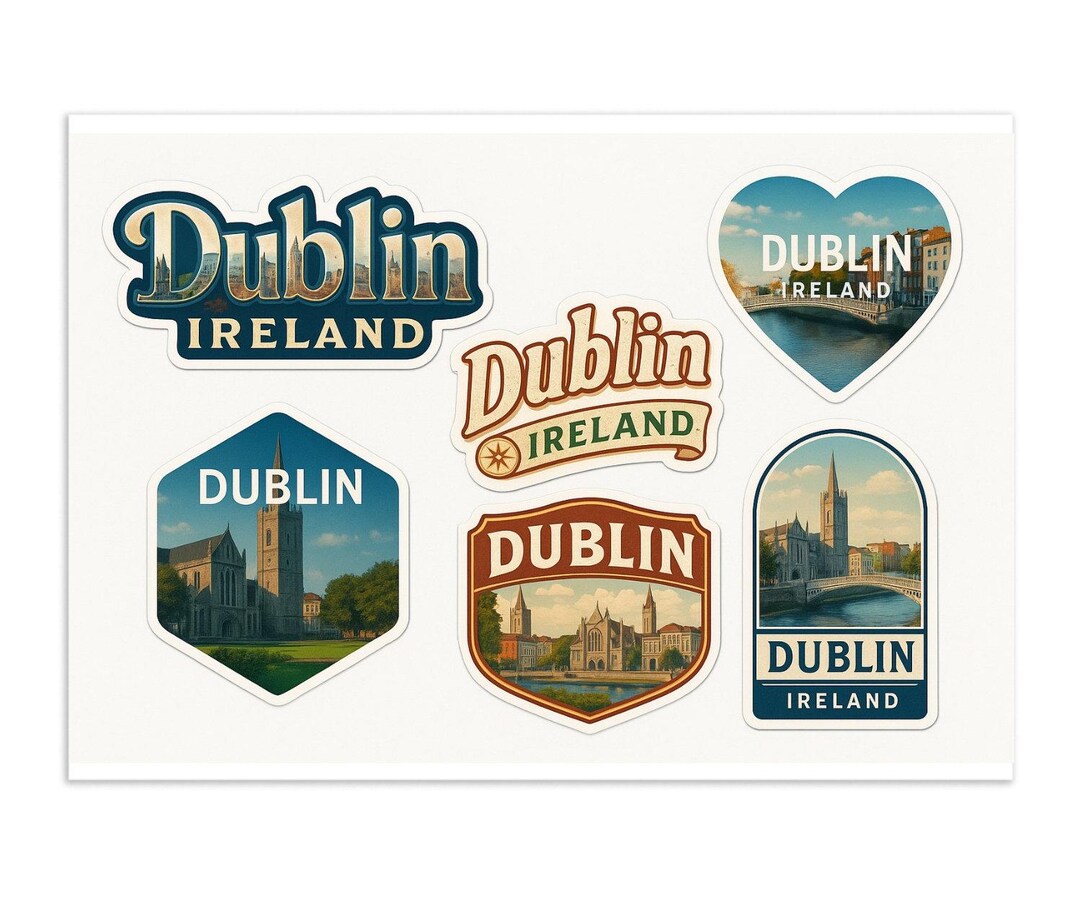 Dublin Ireland Sticker Sheet - 5 Vintage Travel Stickers Featuring ...