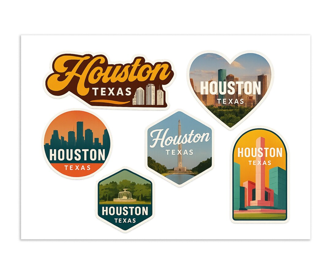 Houston Texas Sticker Sheet - 6 Pack Travel Souvenir Decals With City ...
