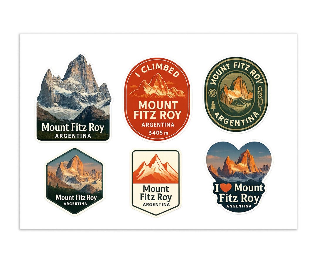 Mount Fitz Roy Sticker Sheet - 6 Summit Hiking Vinyl Stickers ...