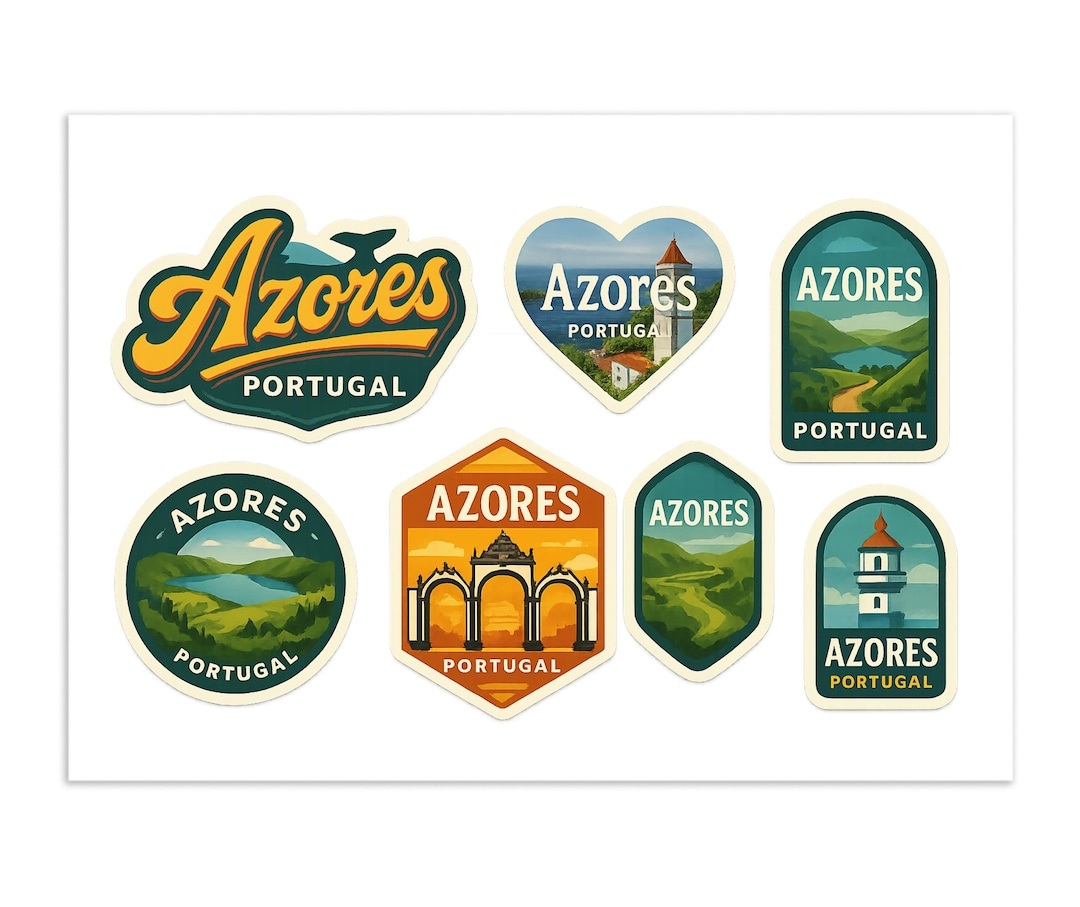 Azores Portugal Sticker Sheet - 7 Travel Decals Featuring Portuguese ...