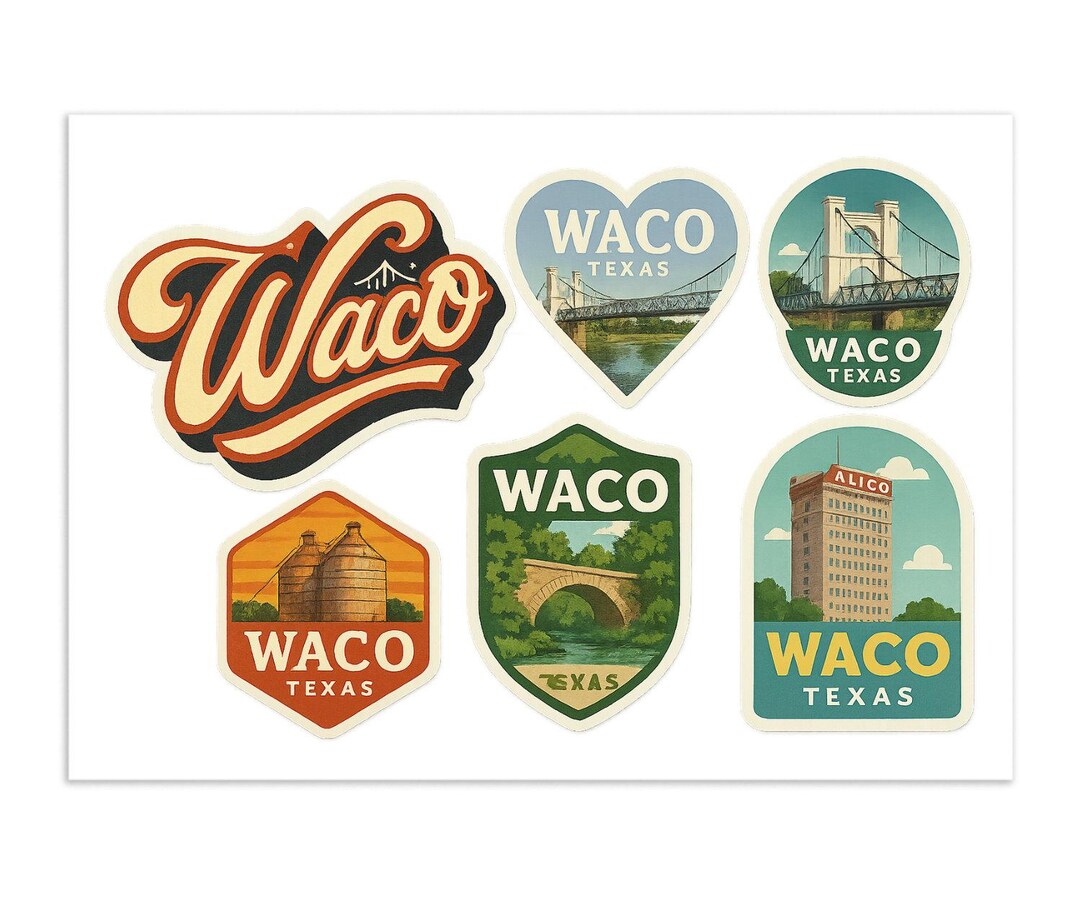 Waco Texas Sticker Sheet - 6 Vintage Travel Decals Featuring Local ...