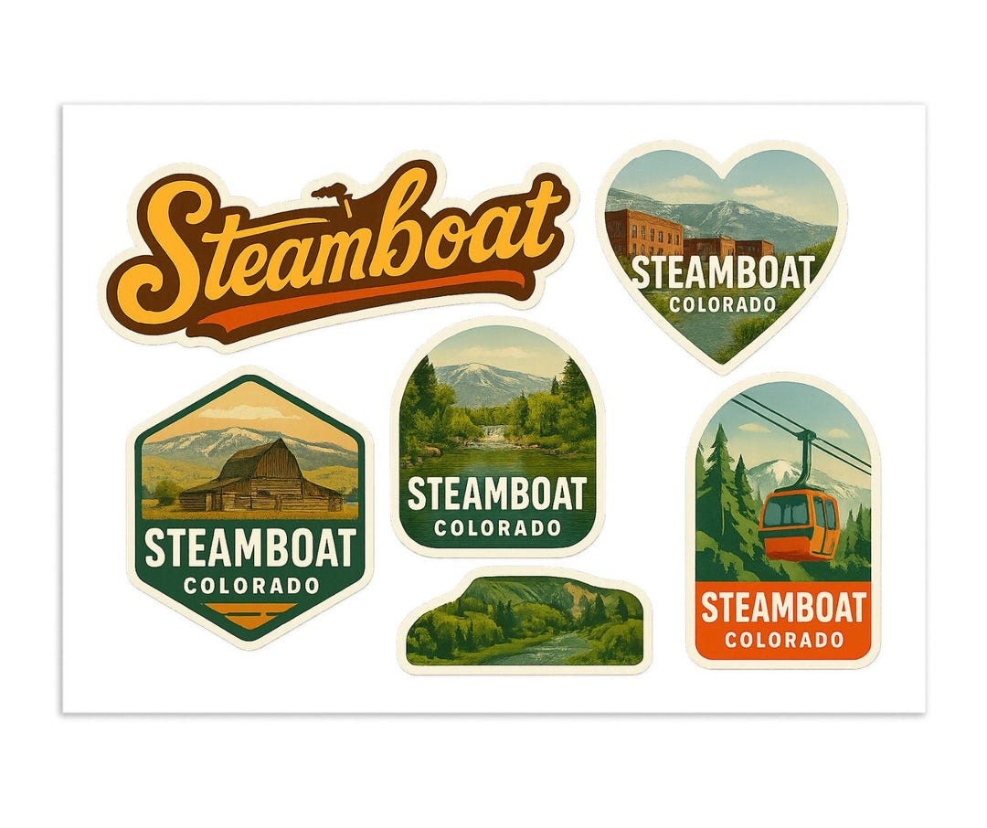 Steamboat Colorado Sticker Sheet - 6 Pack Mountain Resort Travel Decals ...