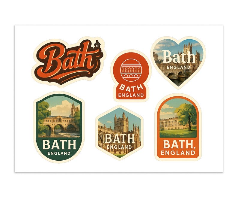 Bath England Sticker Sheet - 6 Vintage Travel Stickers Featuring ...