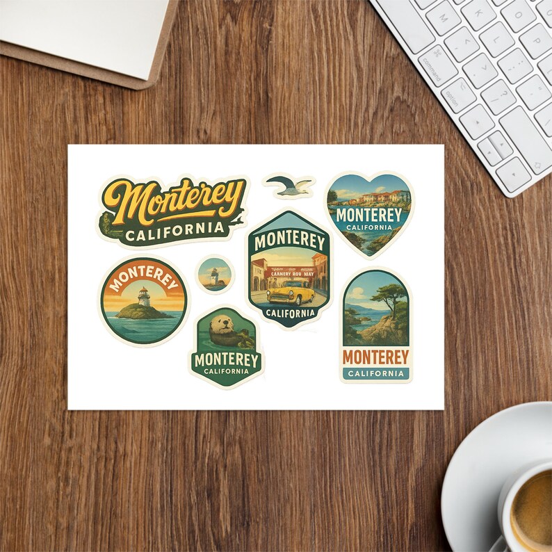 Monterey California Sticker Sheet – Vintage Travel Decals, Coastal ...