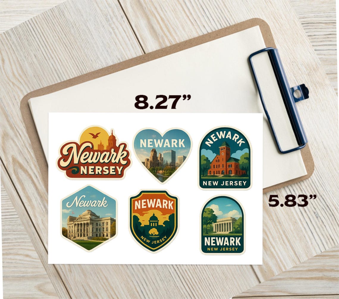 Newark New Jersey Sticker Sheet - 6 Vintage Travel Stickers Featuring ...