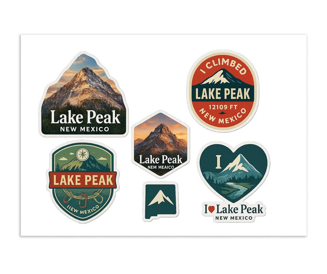 Lake Peak Sticker Sheet - 6 Summit Hiking Vinyl Stickers - Mountain ...