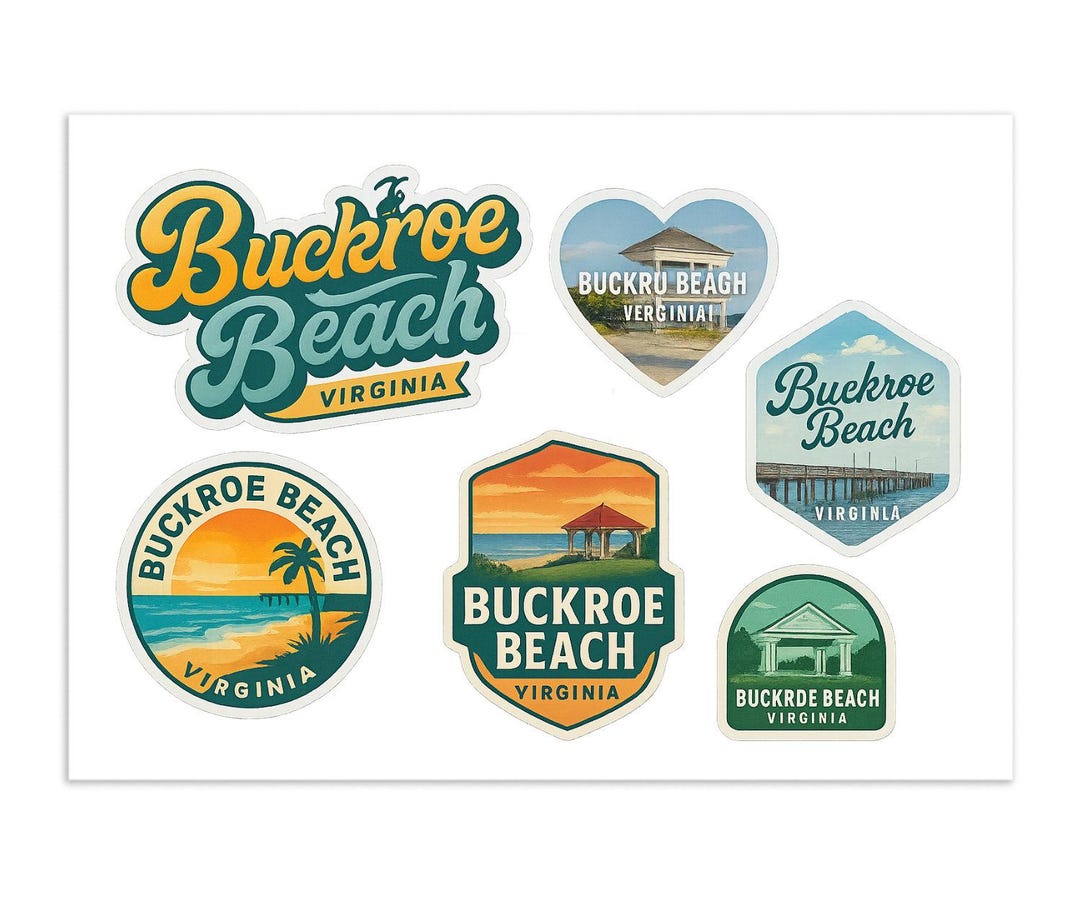 Buckroe Beach Virginia Sticker Sheet - 6 Vintage Travel Decals ...