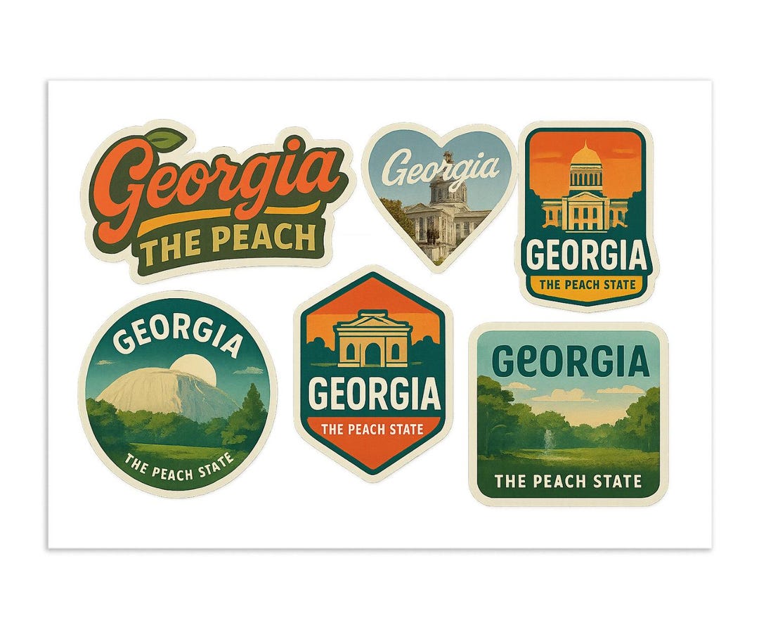 Georgia the Peach State Sticker Sheet - 6 Vintage Travel Stickers ...