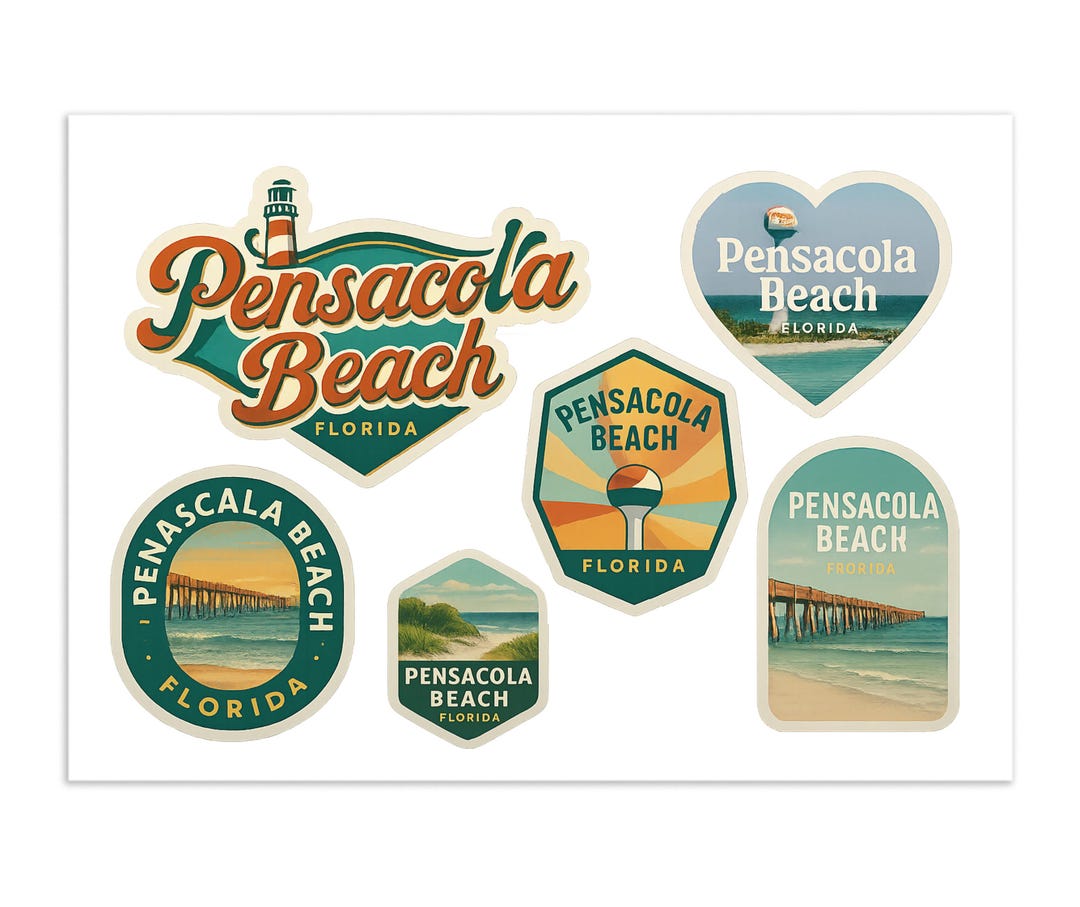 Pensacola Beach Florida Sticker Sheet: Vintage Travel Decals - Etsy