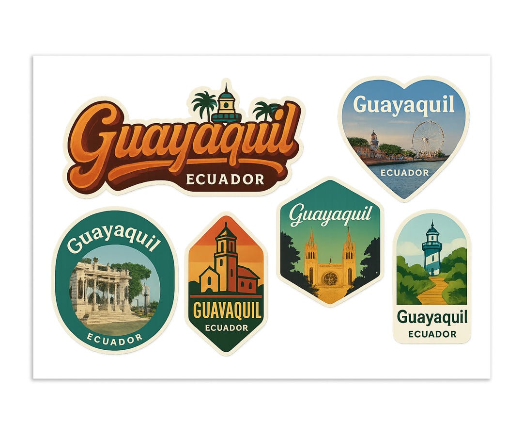 Guayaquil Ecuador Sticker Sheet - 6 Travel Souvenir Stickers Featuring ...