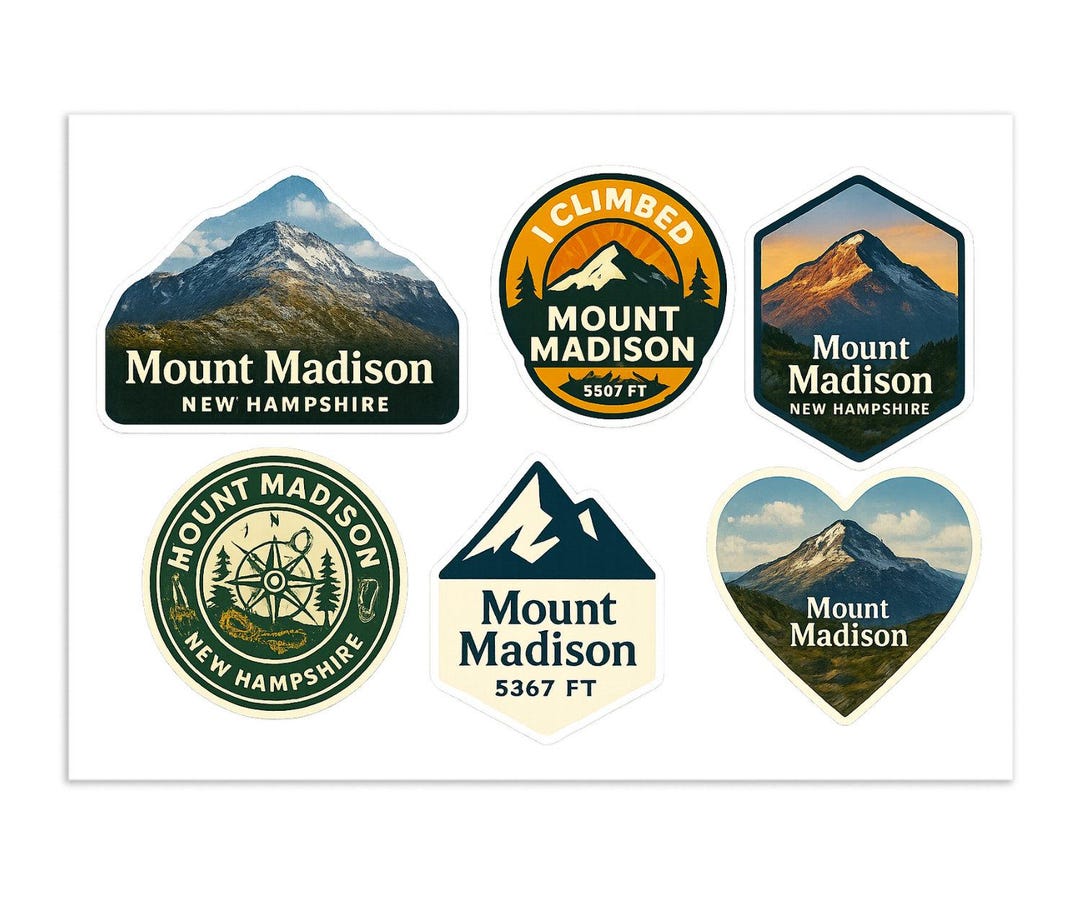 Mount Madison Sticker Sheet - 6 Summit Hiking Vinyl Stickers - New ...