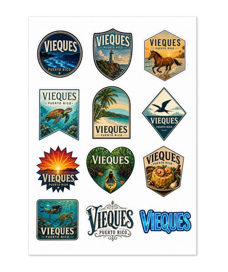 Vieques Puerto Rico Sticker Sheet: Island Scenes, Travel Souvenir ...