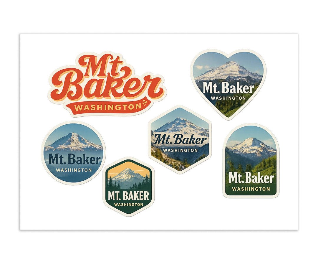 Mt. Baker Washington Sticker Sheet - 5 Pack Mountain Souvenir Decals ...