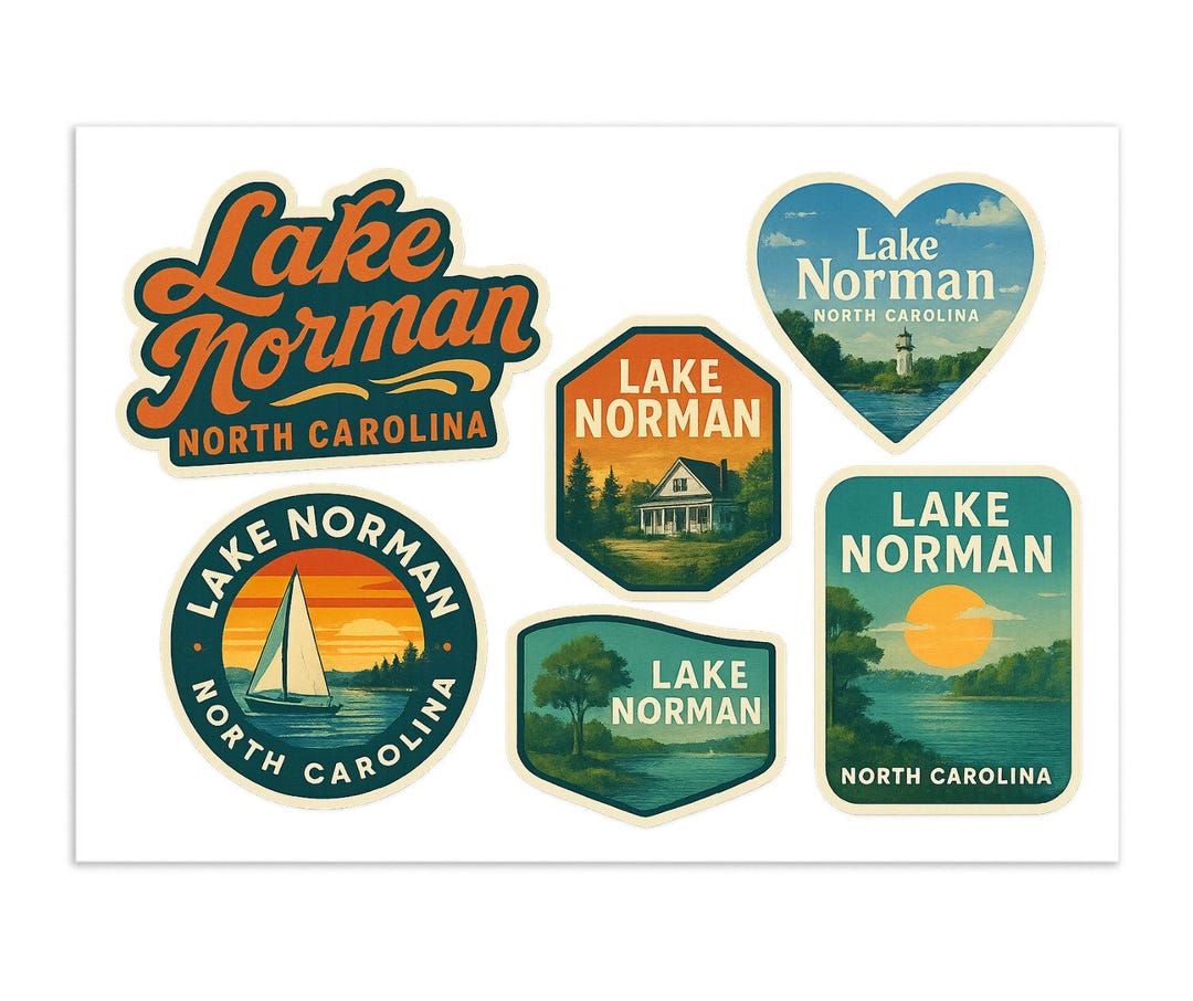Lake Norman North Carolina Sticker Sheet - 6 Pack Vintage Travel Decals ...
