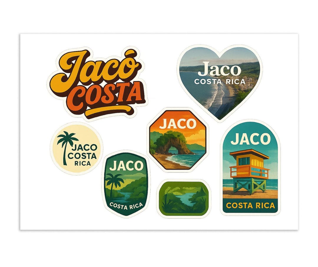 Jaco Costa Rica Sticker Sheet - 7 Tropical Beach Travel Stickers ...