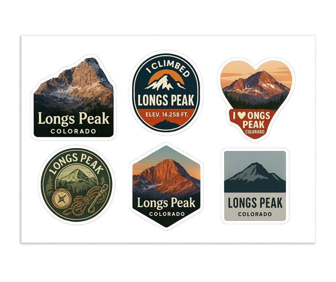 Longs Peak Sticker Sheet - 6 Summit Hiking Vinyl Stickers - Mountain ...