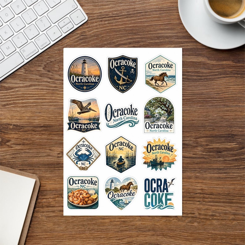 Ocracoke North Carolina Sticker Sheet: Lighthouse, Horses, Pelican ...