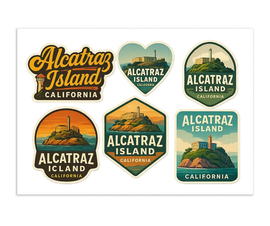 Alcatraz Island California Sticker Sheet - 6 Premium Travel Decals ...