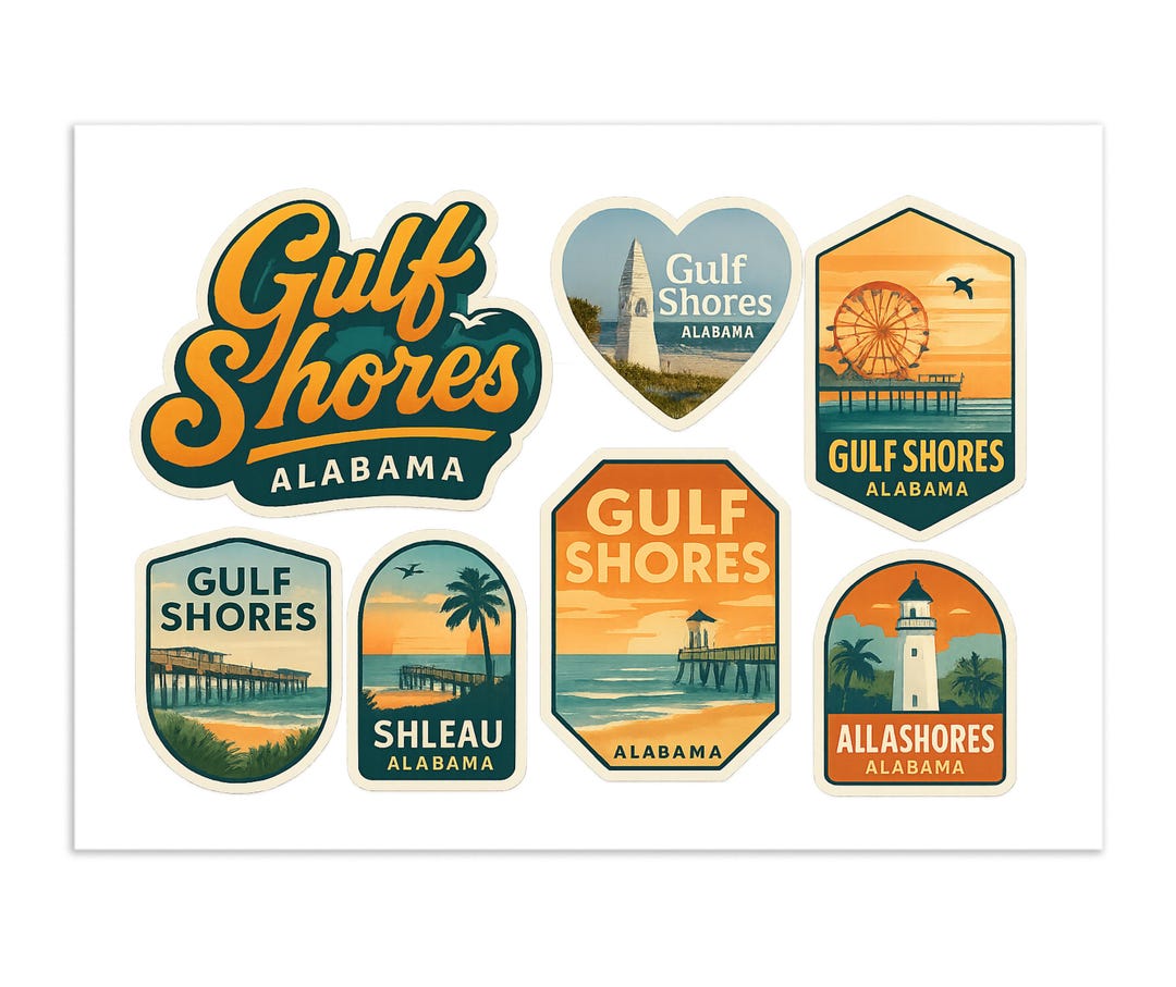 Gulf Shores Alabama Sticker Sheet: Vintage Travel Designs - Etsy