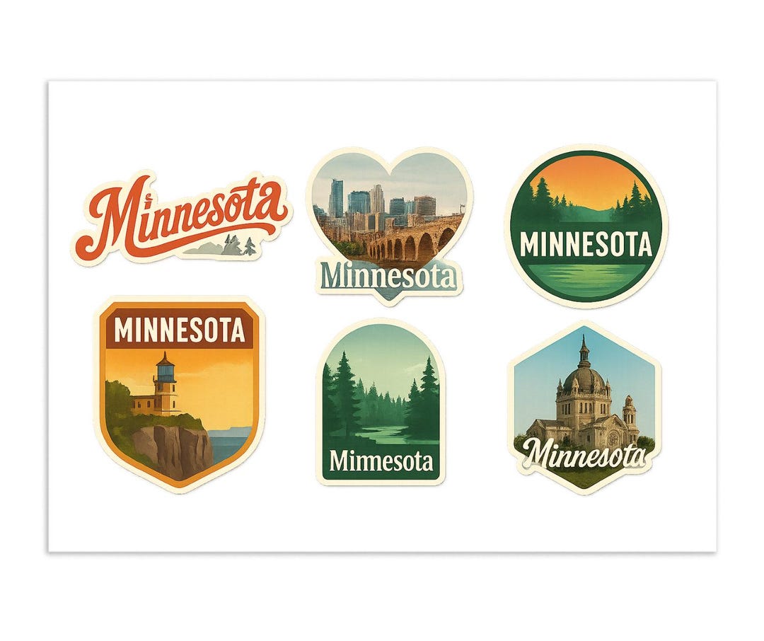 Minnesota Sticker Sheet - 6 Travel Souvenir Stickers Featuring ...