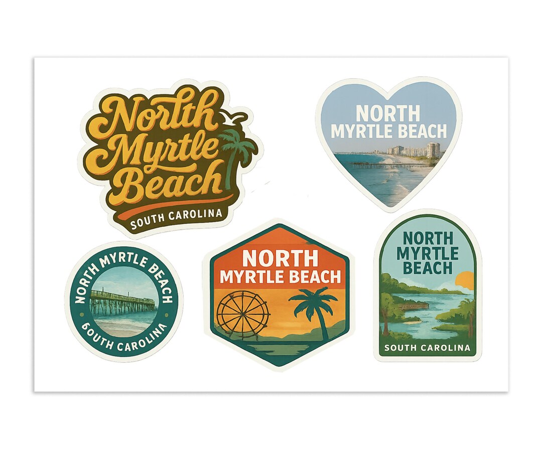 North Myrtle Beach Sticker Sheet – Coastal Travel Decals - Etsy
