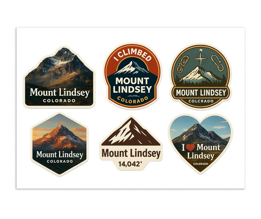 Mount Lindsey Sticker Sheet - 6 Summit Climbing Vinyl Stickers ...