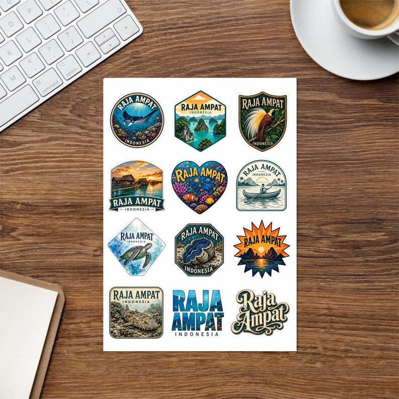Raja Ampat Indonesia Sticker Sheet: Marine Life, Islands, Wildlife ...