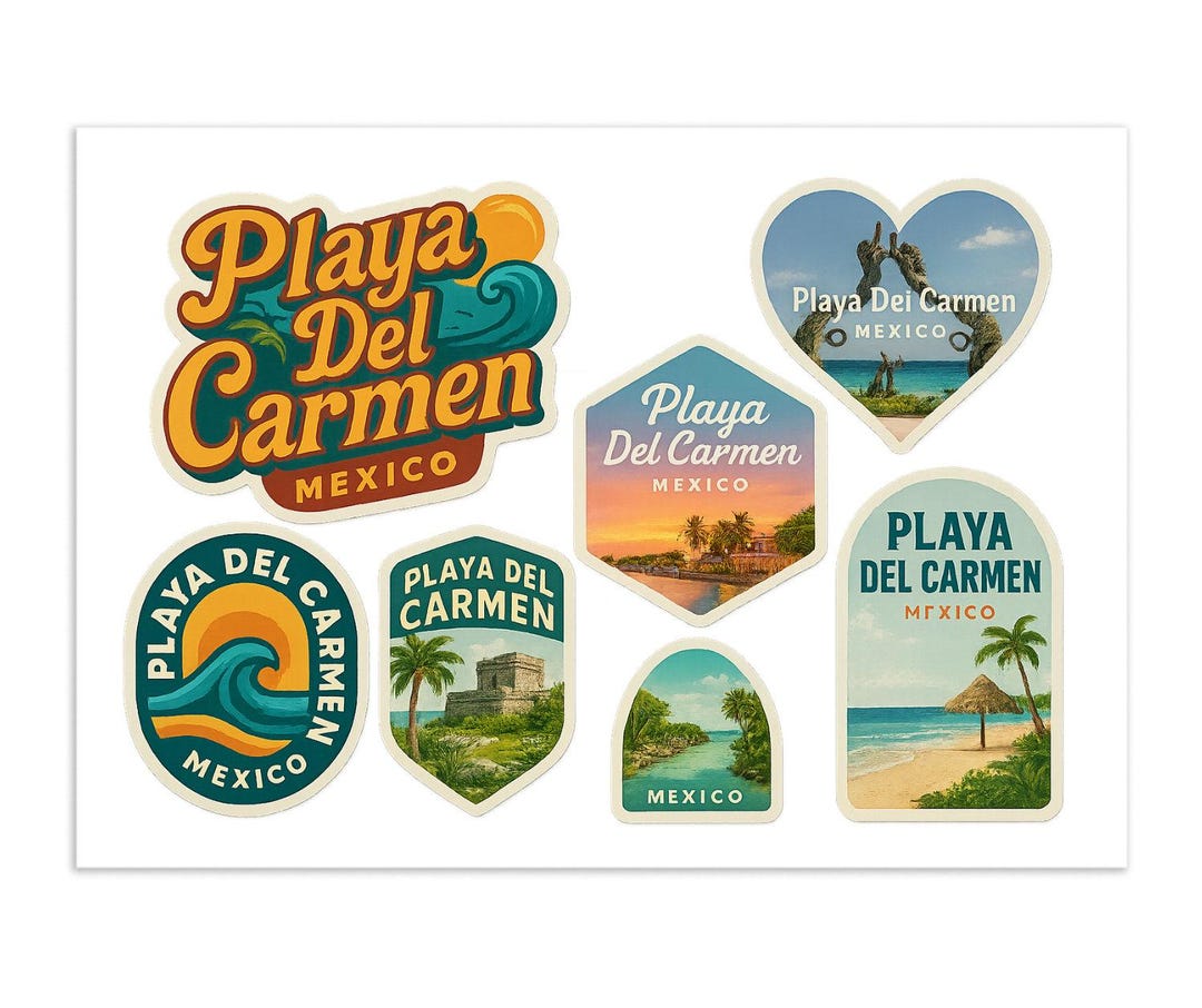 Playa Del Carmen Mexico Sticker Sheet - 7 Travel Souvenir Stickers With ...