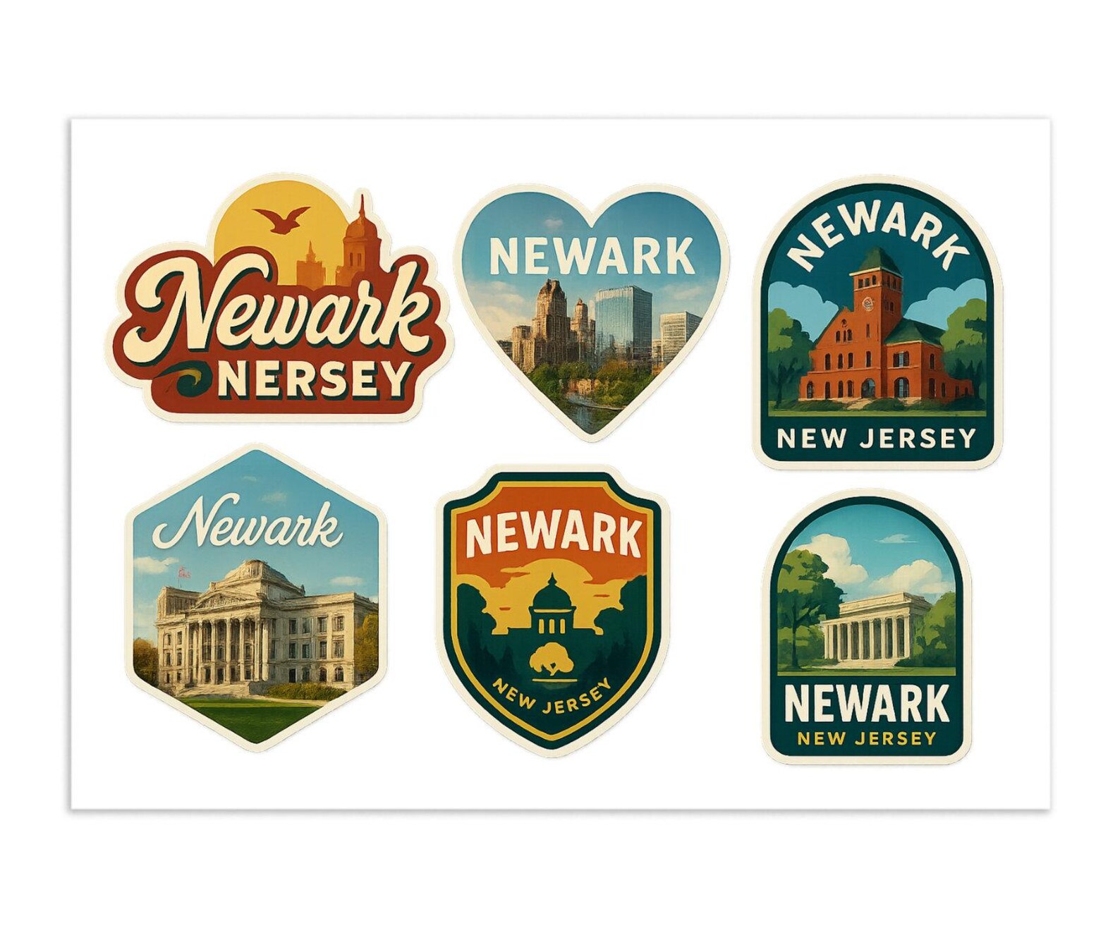 Newark New Jersey Sticker Sheet - 6 Vintage Travel Stickers Featuring ...