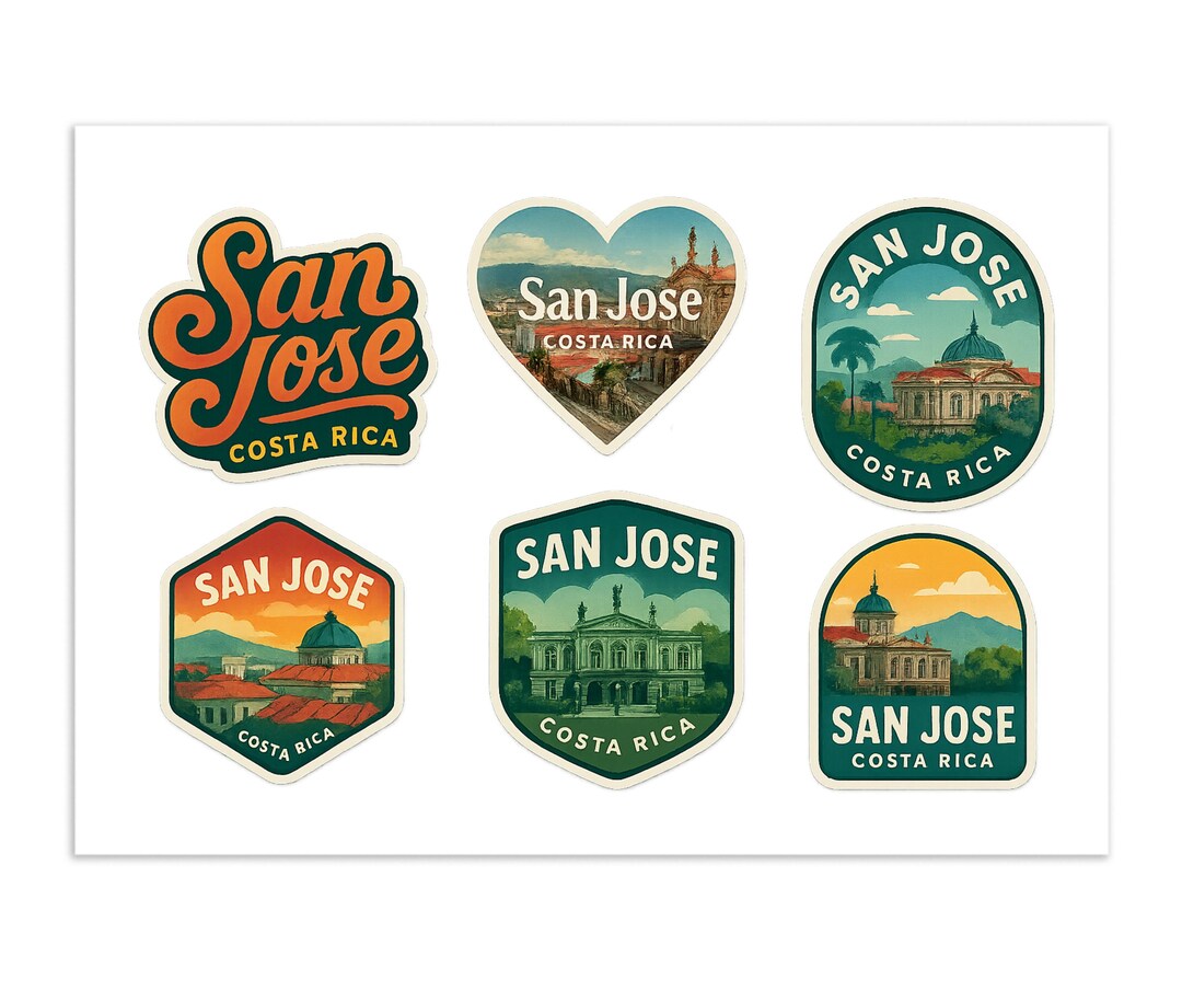 San Jose Costa Rica Sticker Sheet - 6 Travel Souvenir Stickers With ...