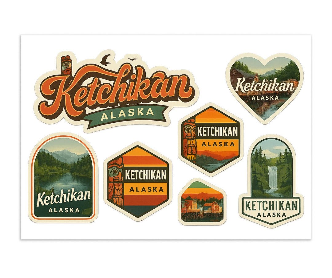 Ketchikan Alaska Sticker Sheet - 7 Premium Travel Decals Featuring ...