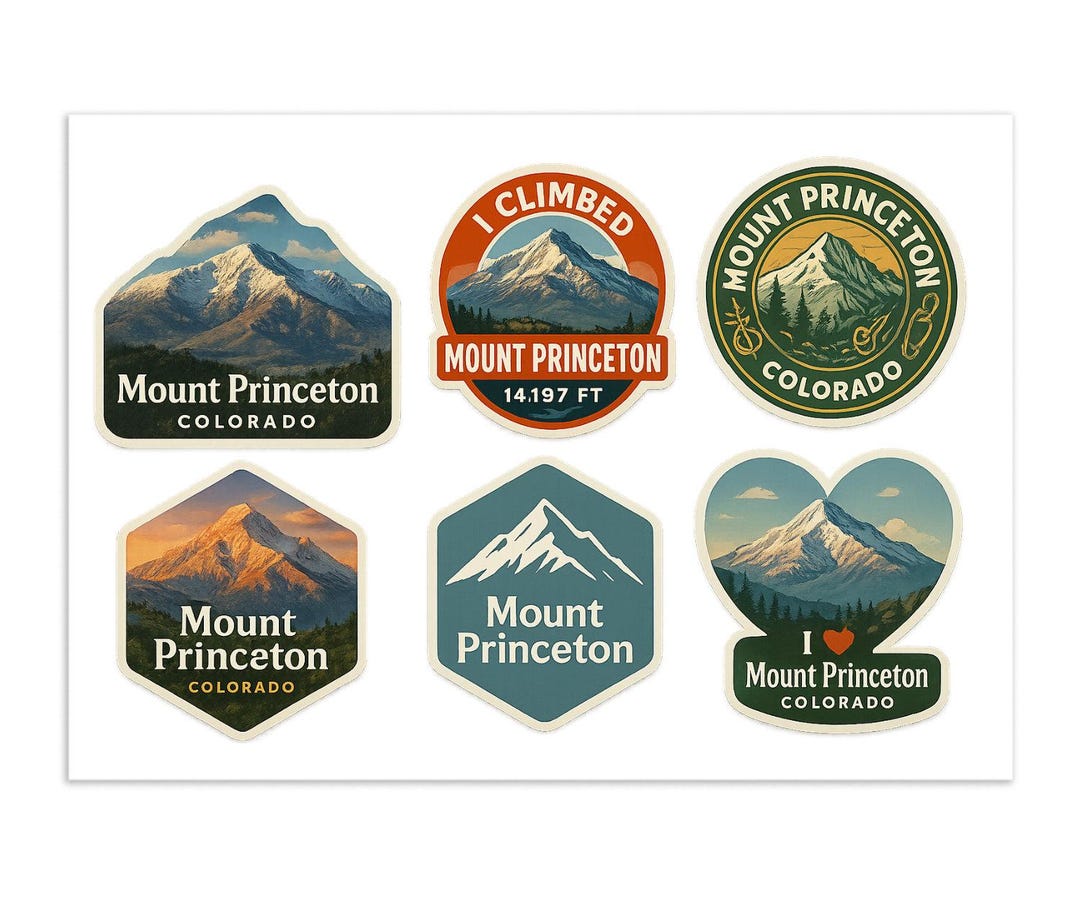Mount Princeton Sticker Sheet - 6 Summit Climbing Vinyl Stickers ...