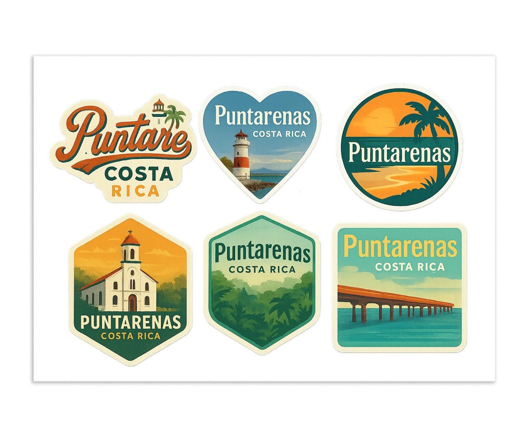 Puntarenas Costa Rica Sticker Sheet - 6 Premium Travel Souvenir ...