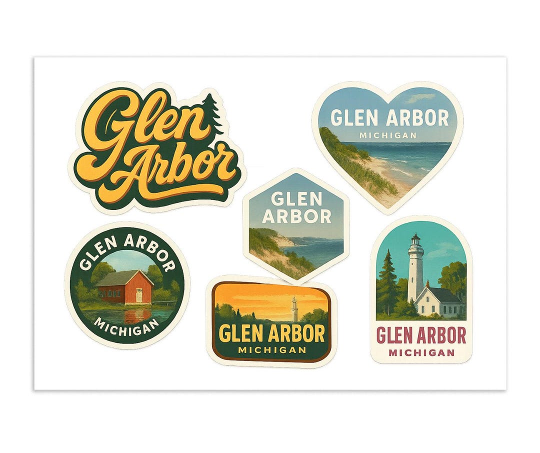 Glen Arbor Michigan Sticker Sheet – Travel Souvenir Decals, Lighthouse ...