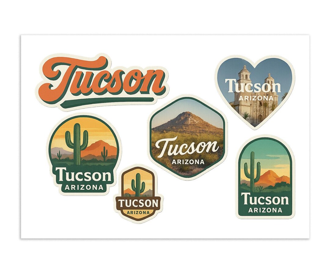 Tucson Arizona Sticker Sheet - 6 Desert Travel Stickers Featuring ...