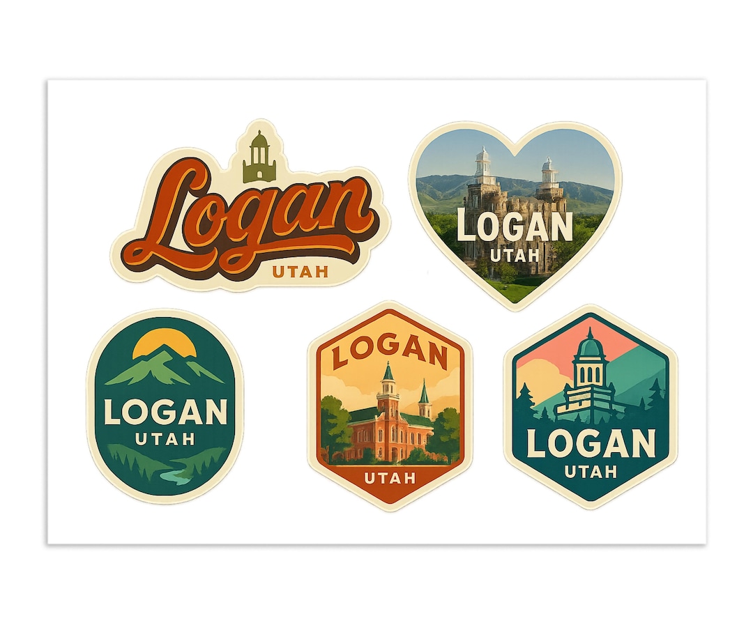 Logan Utah Sticker Sheet - 5 Vintage Travel Stickers Featuring Historic ...