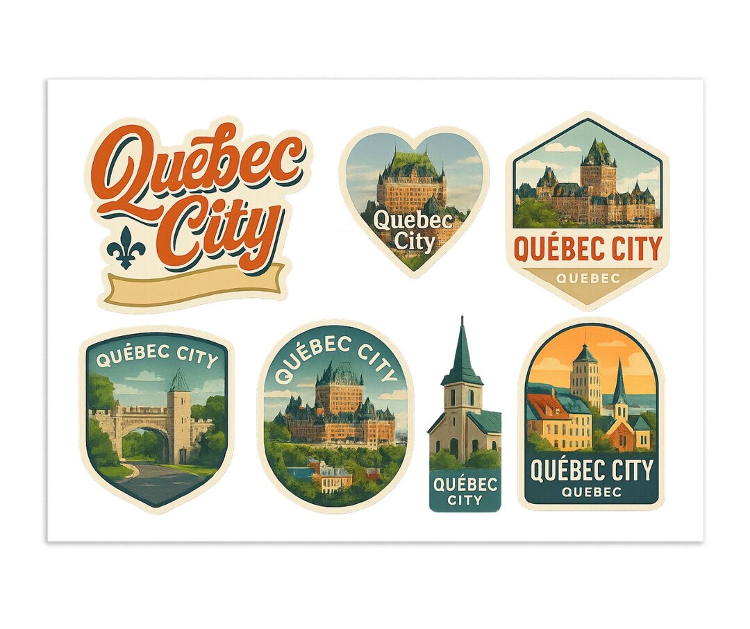 Quebec City Travel Stickers – Vintage Landmark Decals, 6-piece Sheet - Etsy