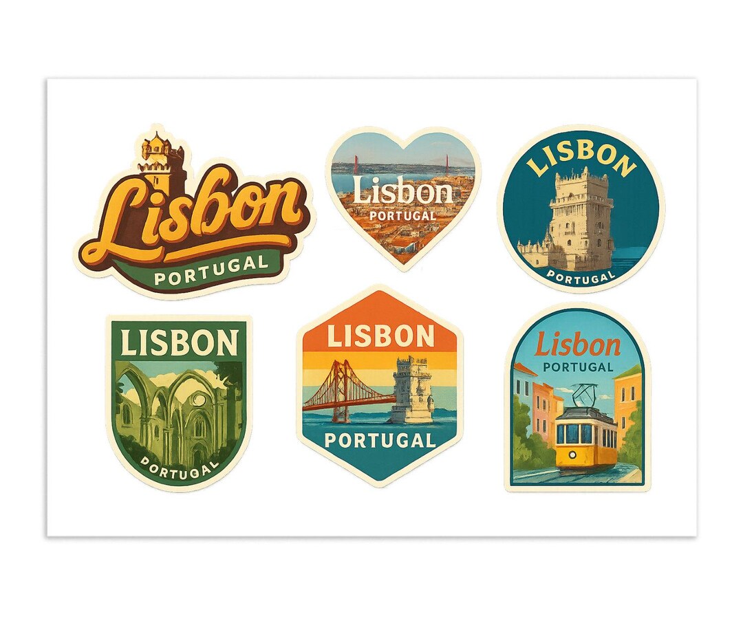 Lisbon Portugal Sticker Sheet - 6 Travel Souvenir Stickers Featuring ...